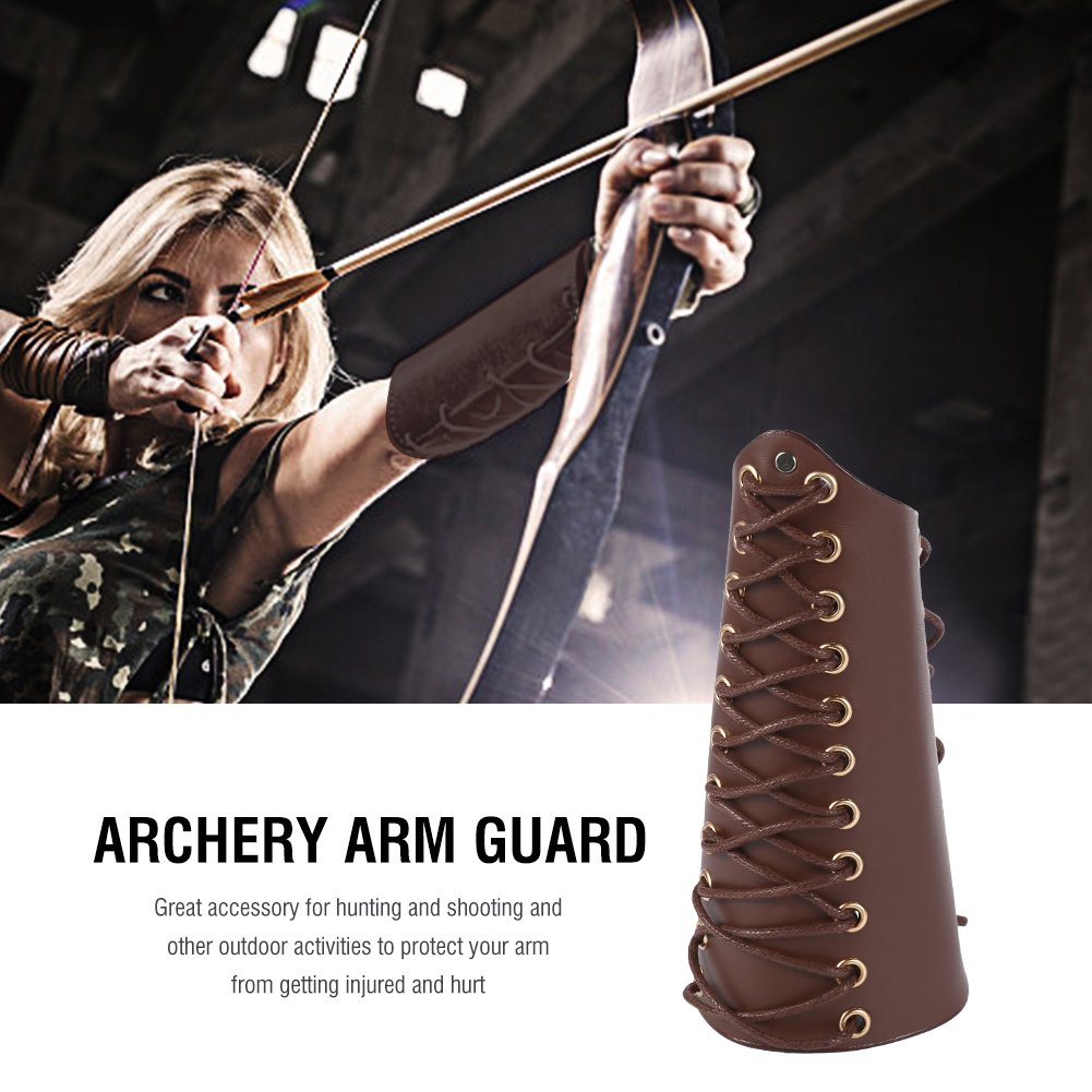 Arm Gurad, Archery Arm Guard Bracer Hunting Shooting Lace-up Leather Armguard(Brown)