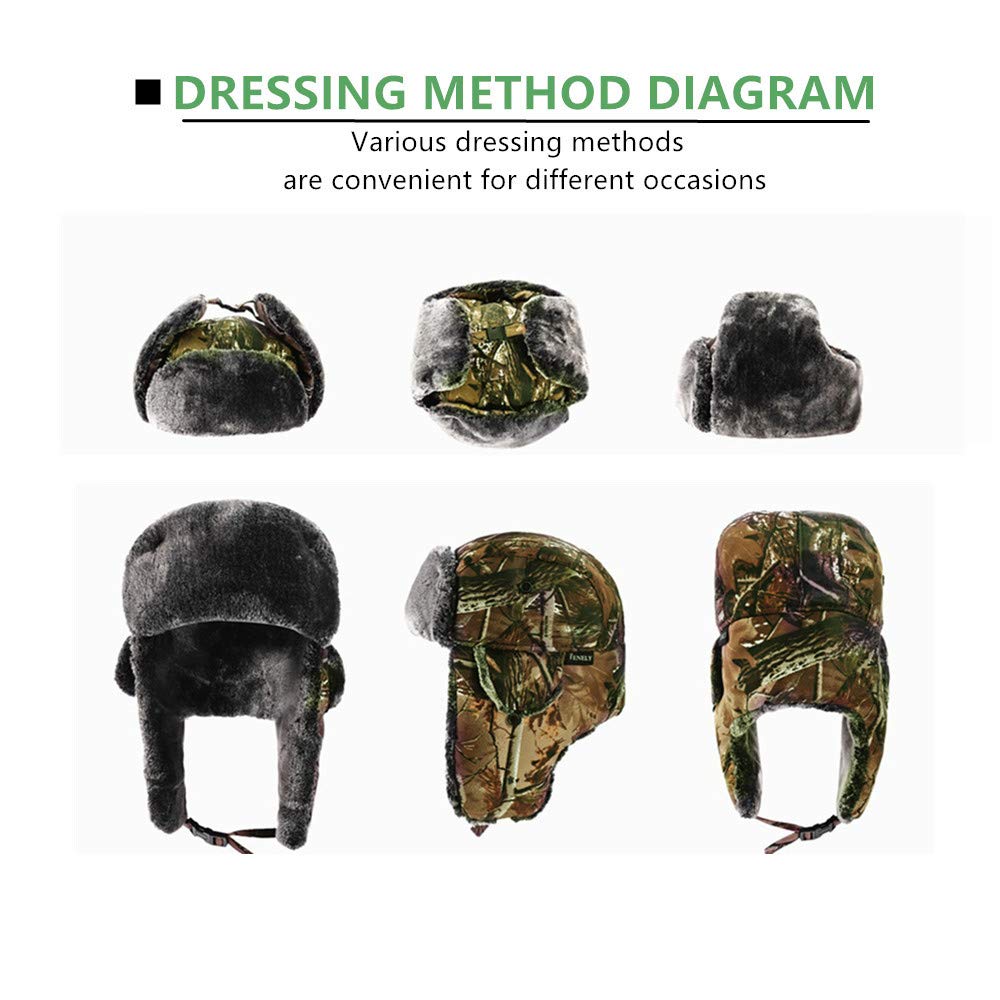 UOUDIO Ushanka Men's Winter Hat with Ear Flaps and Faux Fur Inner - Camo Camouflage Russian Trooper Trapper Hat Hunting Skiing Hat for Men Women