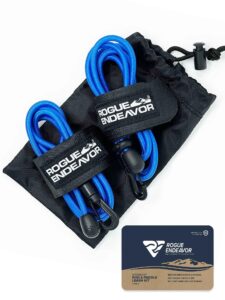 rogue endeavor fishing rod leash & kayak paddle leash kit, kayak fishing & paddle boarding - 48" shock cord, quick release clip, neoprene lined strap and carrying bag (set of 2) (blue)