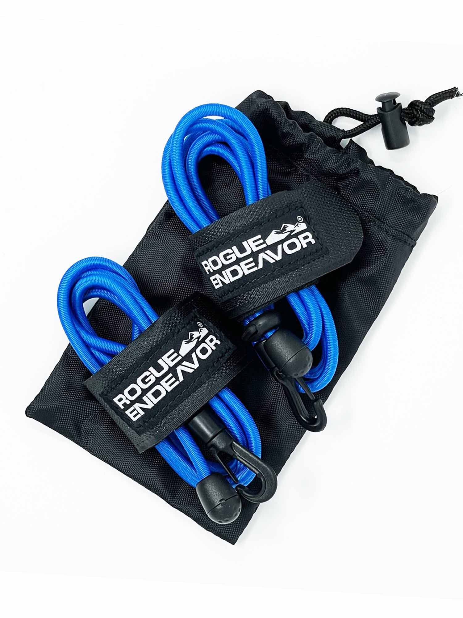 Rogue Endeavor Fishing Rod Leash & Kayak Paddle Leash Kit, Kayak Fishing & Paddle Boarding - 48" Shock Cord, Quick Release Clip, Neoprene Lined Strap and Carrying Bag (Set of 2) (Blue)