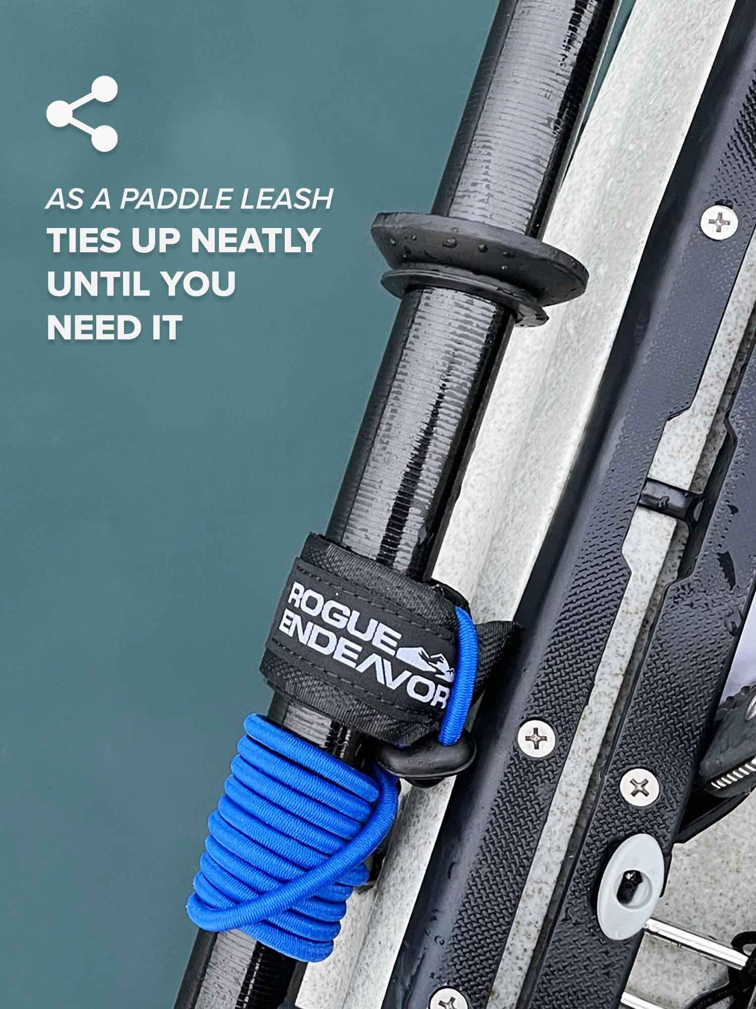 Rogue Endeavor Fishing Rod Leash & Kayak Paddle Leash Kit, Kayak Fishing & Paddle Boarding - 48" Shock Cord, Quick Release Clip, Neoprene Lined Strap and Carrying Bag (Set of 2) (Blue)