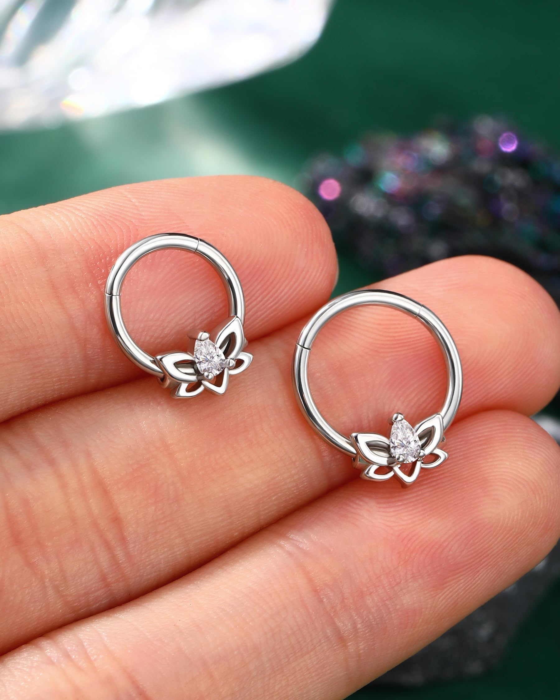 COCHARM Dragonfly Septum Rings for Women 16g Cute Septum Piercing Jewelry 8mm Stacked Daith Earrings 8mm Daith Hoop Rings Daith Piercing