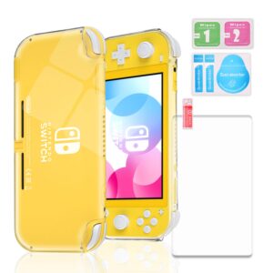 tpu case for nintendo switch lite, clear protective case for nintendo switch lite with tempered glass screen protector - clear