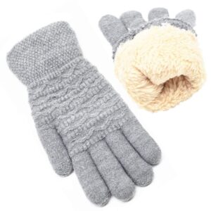 women's winter warm touch screen gloves womens thermal grey cable knit wool fleece lined touchscreen texting mittens for cold weather one size