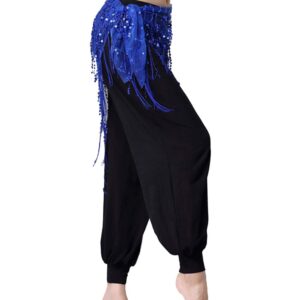 Lauthen.S Women Belly Dance Hip Scarf, Sequin Tassels Triangle Tribal Wrap Skirt Waist Chain Royal Blue