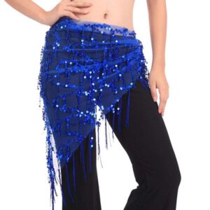 Lauthen.S Women Belly Dance Hip Scarf, Sequin Tassels Triangle Tribal Wrap Skirt Waist Chain Royal Blue