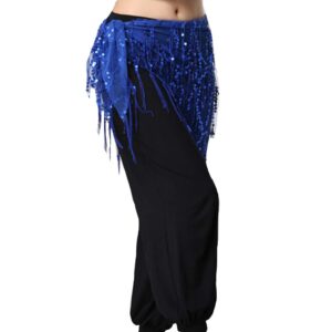 Lauthen.S Women Belly Dance Hip Scarf, Sequin Tassels Triangle Tribal Wrap Skirt Waist Chain Royal Blue