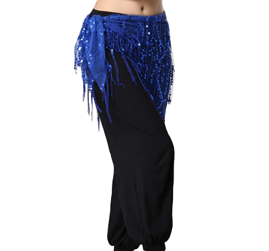 Lauthen.S Women Belly Dance Hip Scarf, Sequin Tassels Triangle Tribal Wrap Skirt Waist Chain Royal Blue