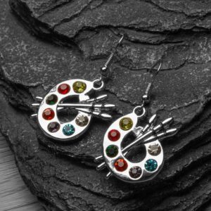 Paint Brush And Colorful Paint Palette Dangle Charm Earrings, Artist Painter Jewelry, Gift for Women and Teens