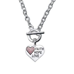 inspired silver - faith hope love heart charm toggle charm necklace for women - silver customized charm 18 inch necklace with cubic zirconia jewelry