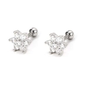 2pcs stud earrings 16g 316l surgical steel cz flower cartilage earrings stud piercing helix cartilage conch tragus lobes studs hypoallergenic earrings for women (h:silver cz flower)