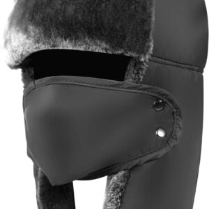 Trapper Hat Winter Hats for Men Trooper Hunting Ski Hat Women Ushanka Ear Flap Windproof Black