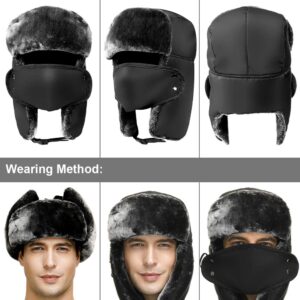 Trapper Hat Winter Hats for Men Trooper Hunting Ski Hat Women Ushanka Ear Flap Windproof Black