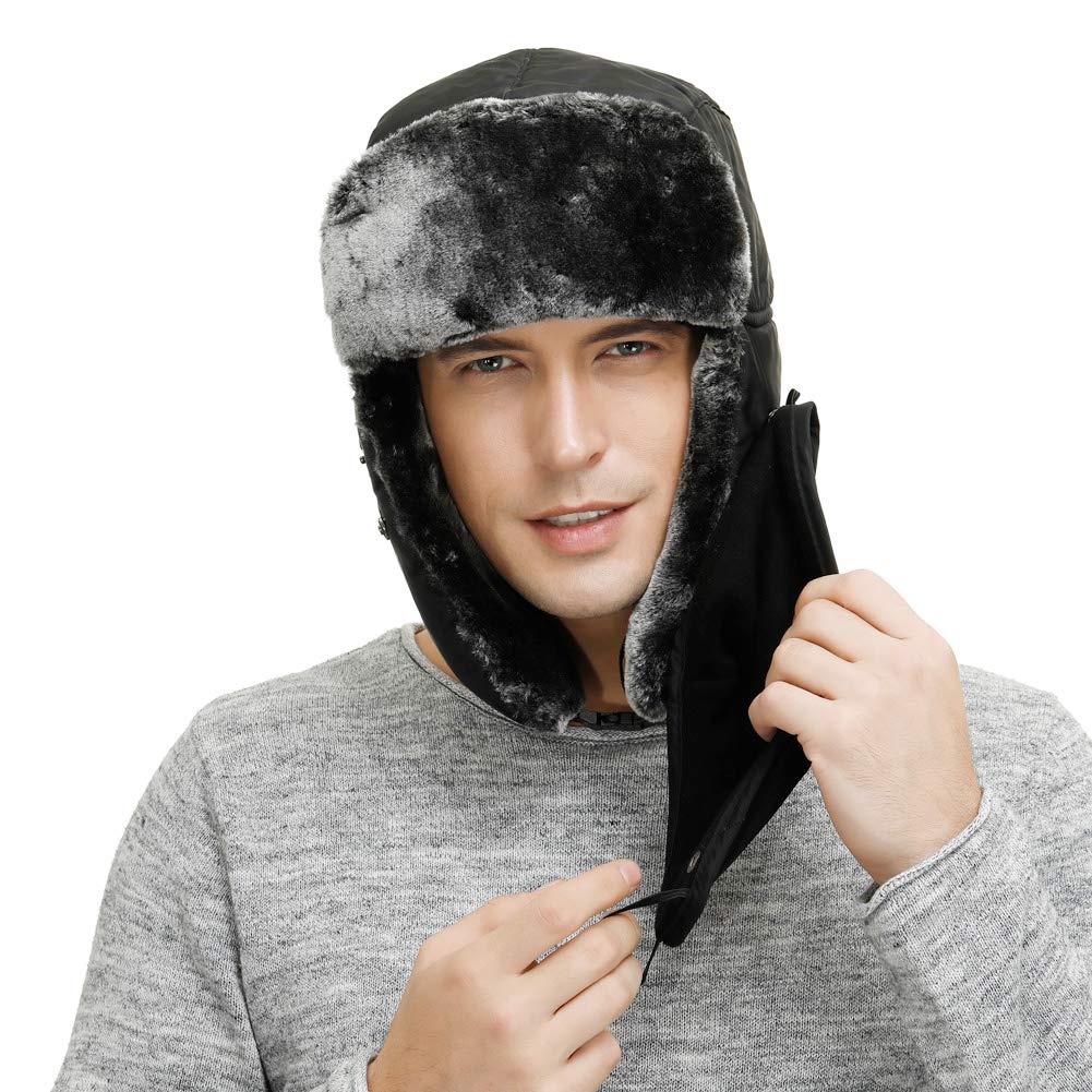 Trapper Hat Winter Hats for Men Trooper Hunting Ski Hat Women Ushanka Ear Flap Windproof Black