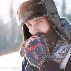 Trapper Hat Winter Hats for Men Trooper Hunting Ski Hat Women Ushanka Ear Flap Windproof Black