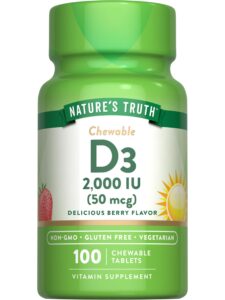 nature's truth chewable vitamin d3 2,000 iu | 100 tablets | berry flavor | vegetarian, non-gmo, & gluten free supplement