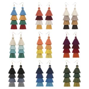 milakoo 9 pairs colorful tassel earrings long layered dangle earrings bohemian drop earrings