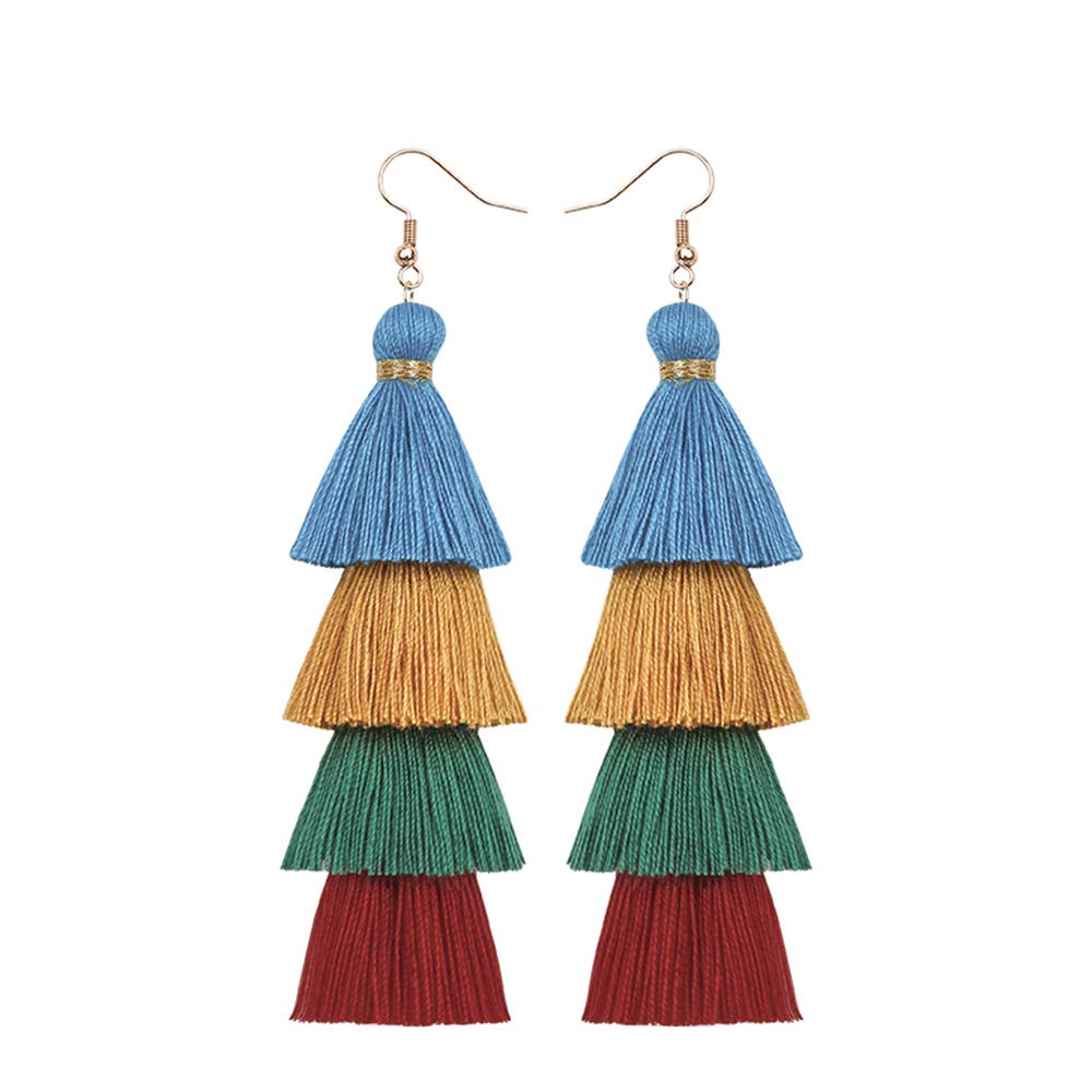 Milakoo 9 Pairs Colorful Tassel Earrings Long Layered Dangle Earrings Bohemian Drop Earrings