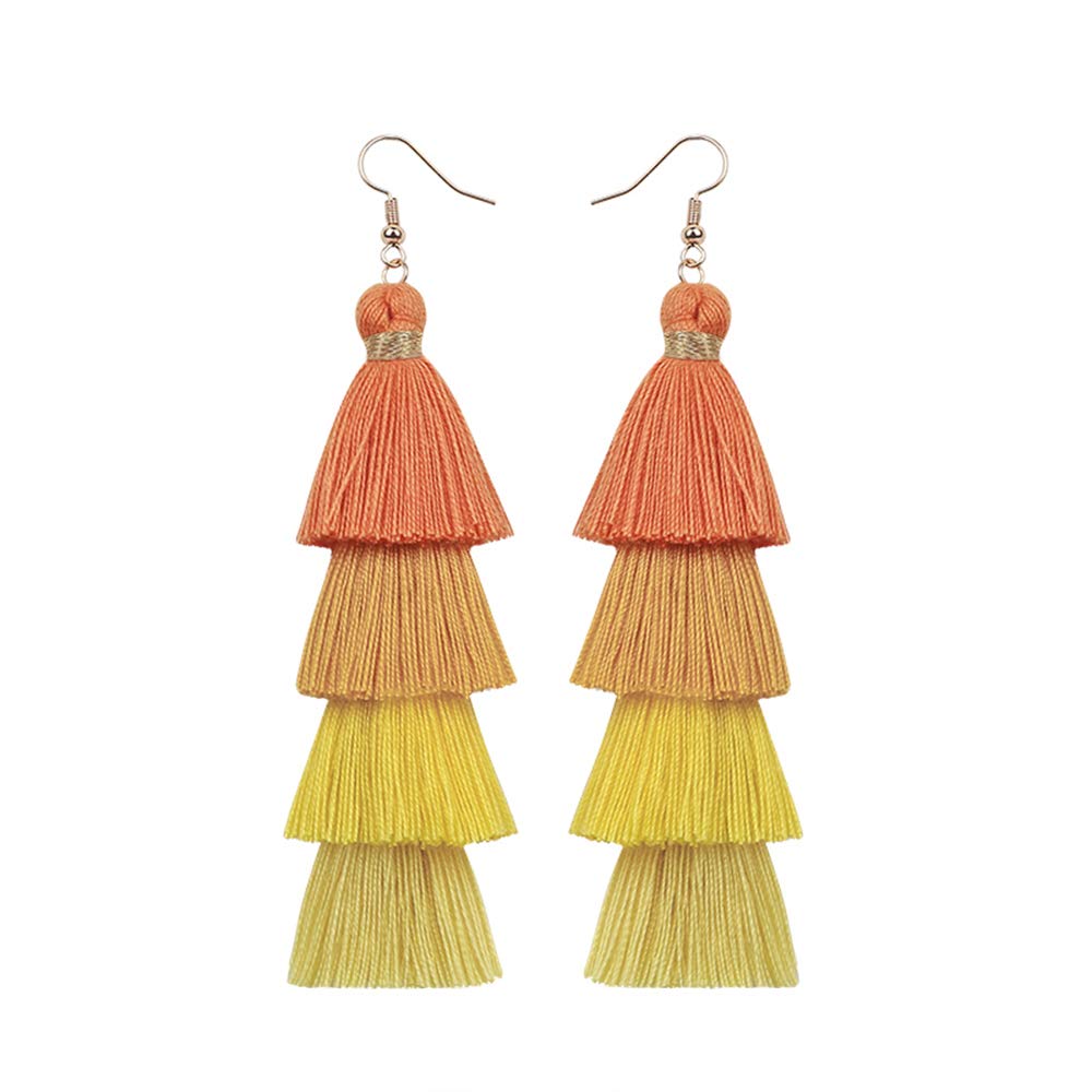 Milakoo 9 Pairs Colorful Tassel Earrings Long Layered Dangle Earrings Bohemian Drop Earrings