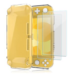 procase protective case for nintendo switch lite with 2 pack hd clear screen protectors, anti-scratch grip case shock-absorption soft tpu cover for full protection and ergonomic design -clear