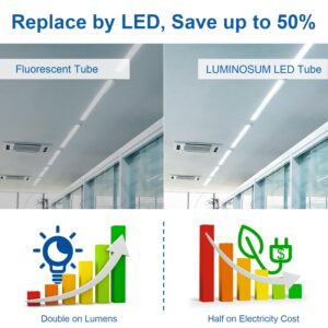 LUMINOSUM T8/T10/T12 4 Foot LED Light Tube 20W 48 inch, 40W Equivalent, Daylight 5000K, Clear Cover, Dual-end Powered, Ballast Bypass Retrofit, ETL Listed, 25-Pack