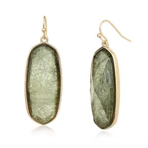 pomina fashion statement green resin oval teardrop earrings for women colorful sparkle faceted crystal glass dangle drop earrings (oval- olive)