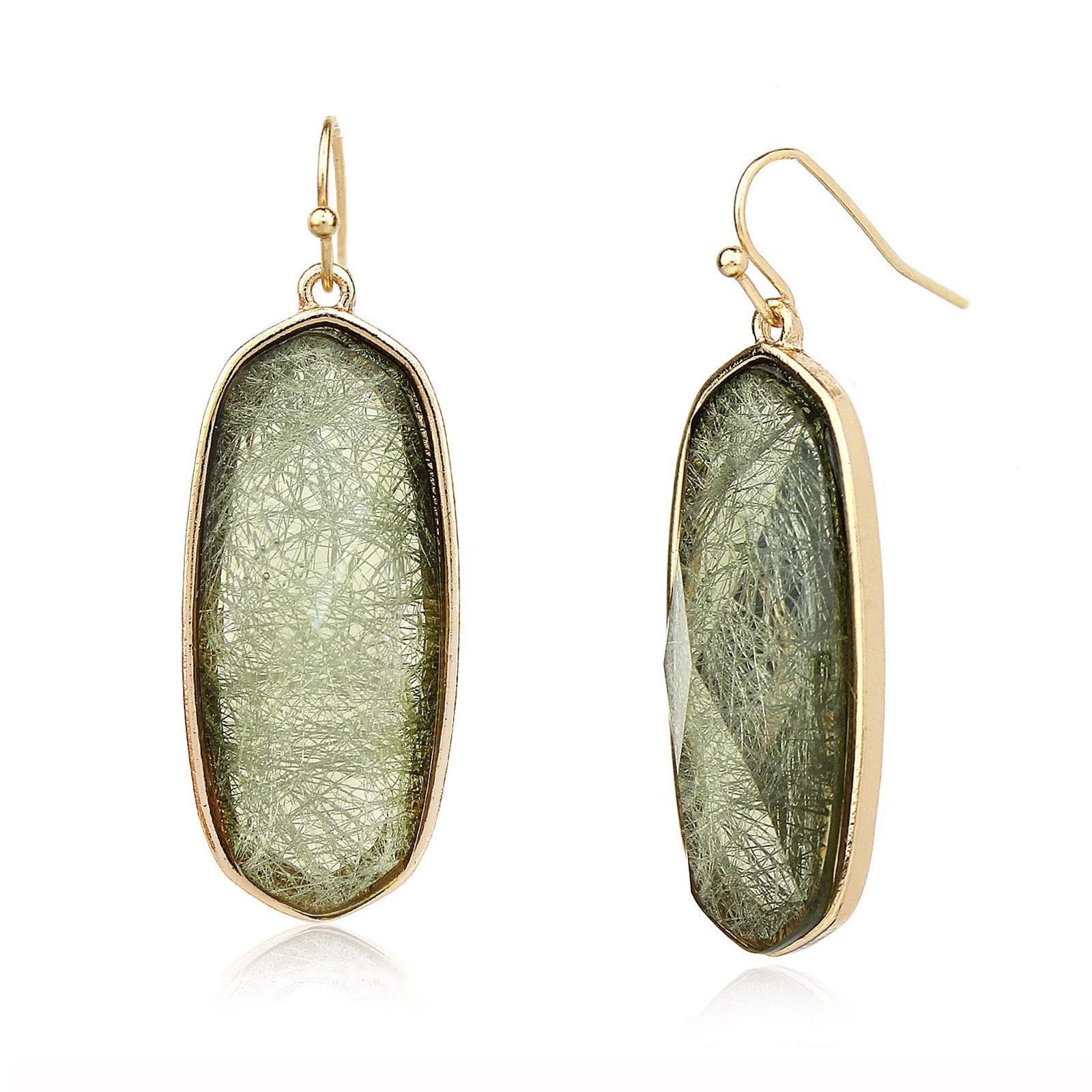 POMINA Fashion Statement Green Resin Oval Teardrop Earrings for Women Colorful Sparkle Faceted Crystal Glass Dangle Drop Earrings (Oval- Olive)