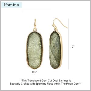 POMINA Fashion Statement Green Resin Oval Teardrop Earrings for Women Colorful Sparkle Faceted Crystal Glass Dangle Drop Earrings (Oval- Olive)