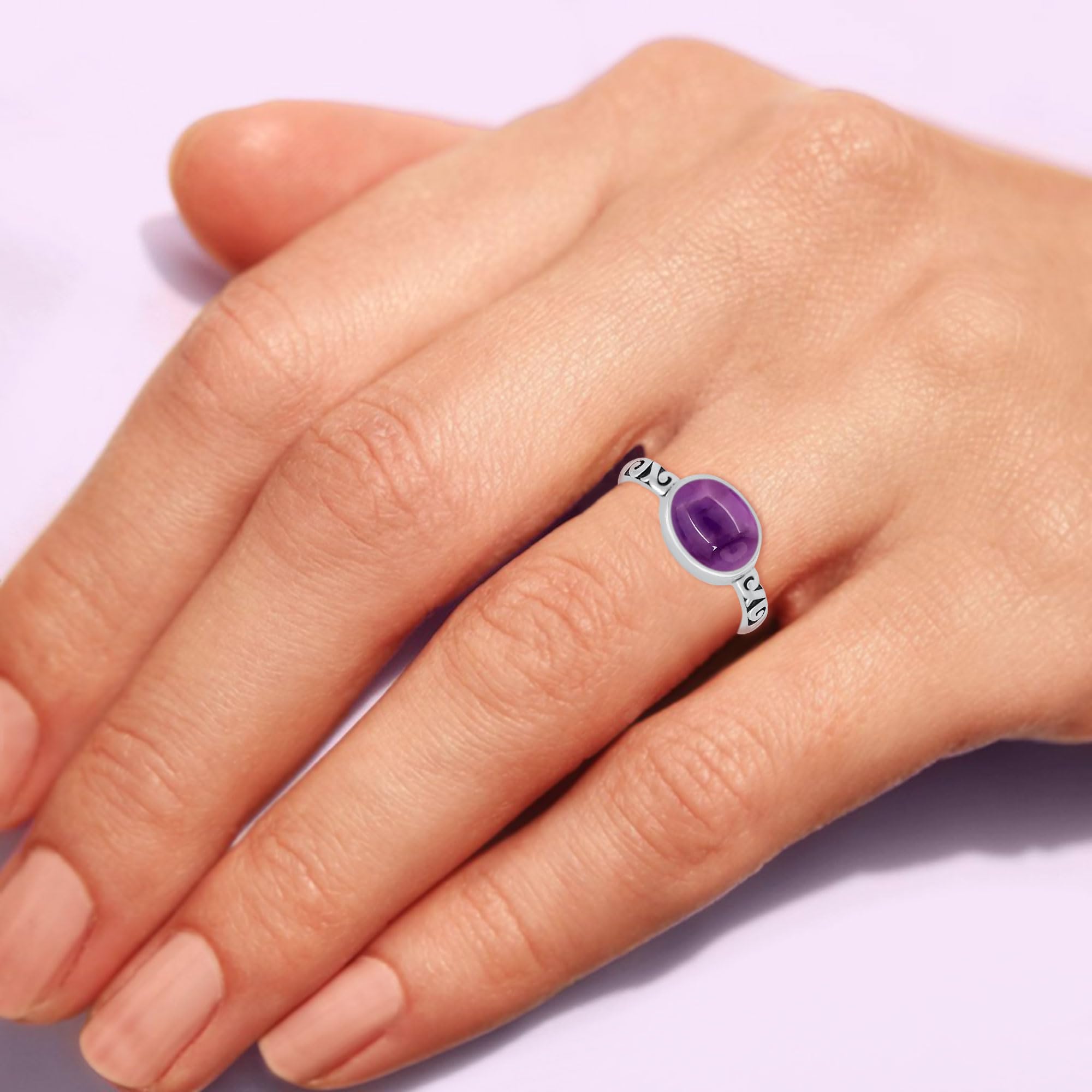 925 Silver Plated 3.10Cts Natural Amethyst Ring Size 6 For Women, Purple Stone February Birthstone Ring Jewelry Mother'S Day Gifts For Mom Wife