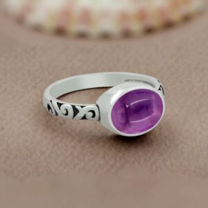 925 Silver Plated 3.10Cts Natural Amethyst Ring Size 6 For Women, Purple Stone February Birthstone Ring Jewelry Mother'S Day Gifts For Mom Wife