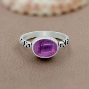 925 Silver Plated 3.10Cts Natural Amethyst Ring Size 6 For Women, Purple Stone February Birthstone Ring Jewelry Mother'S Day Gifts For Mom Wife