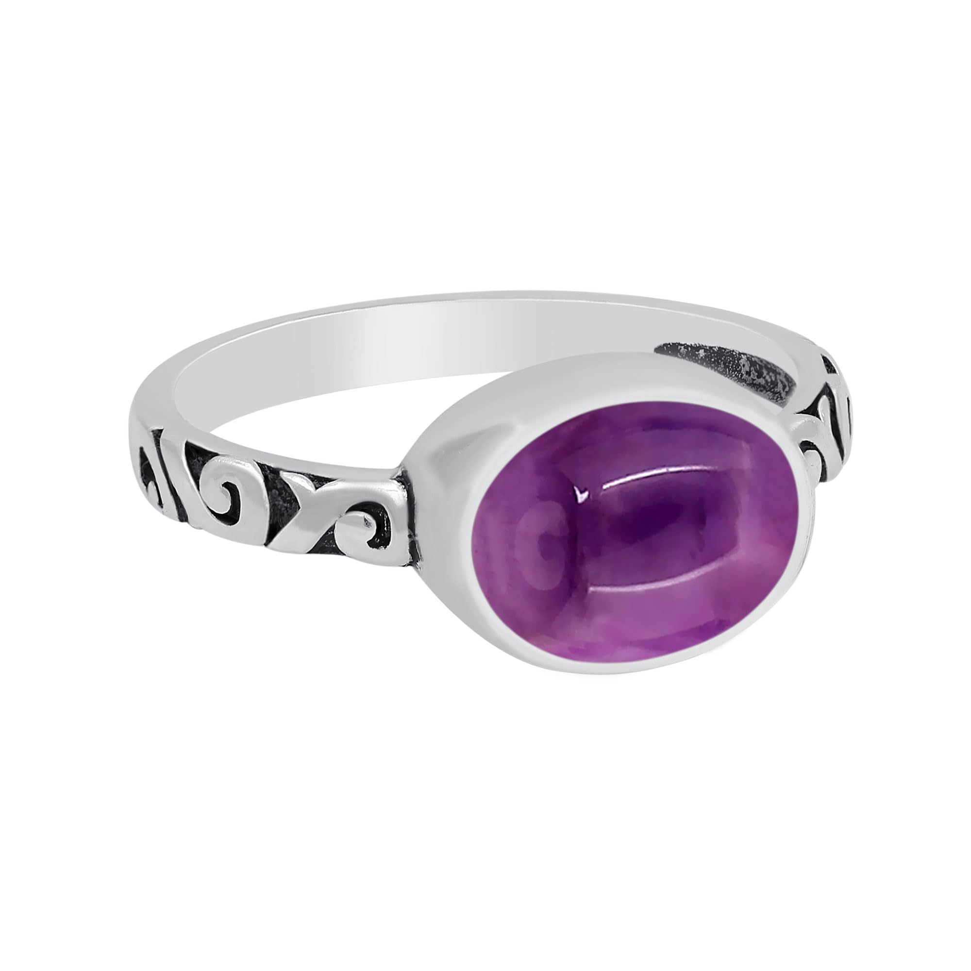 925 Silver Plated 3.10Cts Natural Amethyst Ring Size 6 For Women, Purple Stone February Birthstone Ring Jewelry Mother'S Day Gifts For Mom Wife