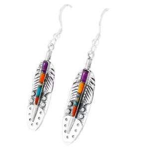 Feathers Turquoise Earrings Sterling Silver 925 & Genuine Gemstones (Multi-00)