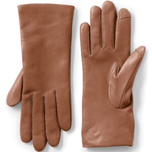 lands' end womens cashmere lined leather tech gloves cognac