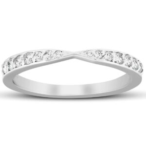 1/4ct diamond stackable tapered v shape womens wedding ring 10k white gold - size 8.5