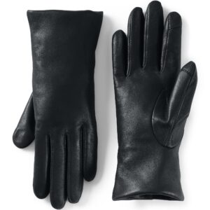 lands' end womens cashmere lined leather tech gloves black