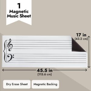 Large Dry Erase Music Staff Magnet Sheet 45.5 x 17" for Classroom Supplies, Teachers, Musicians, Students