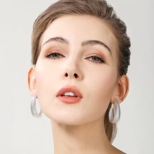 Women Oval Big Hoop Earrings, Silver Plated Fashion Classic Hoop Drop Dangle Earrings Jewelry Gift