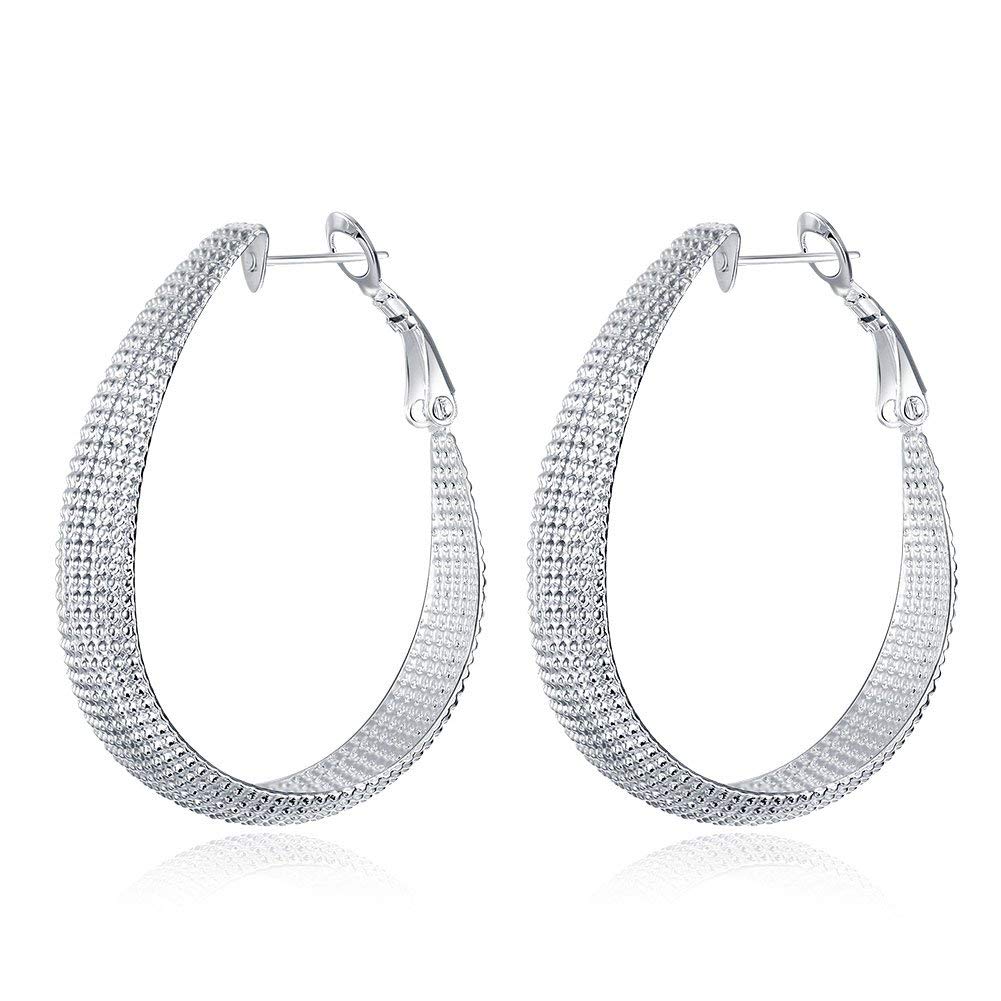 Women Oval Big Hoop Earrings, Silver Plated Fashion Classic Hoop Drop Dangle Earrings Jewelry Gift