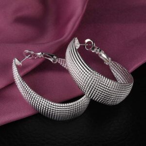 Women Oval Big Hoop Earrings, Silver Plated Fashion Classic Hoop Drop Dangle Earrings Jewelry Gift