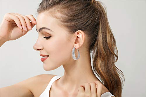 Women Oval Big Hoop Earrings, Silver Plated Fashion Classic Hoop Drop Dangle Earrings Jewelry Gift