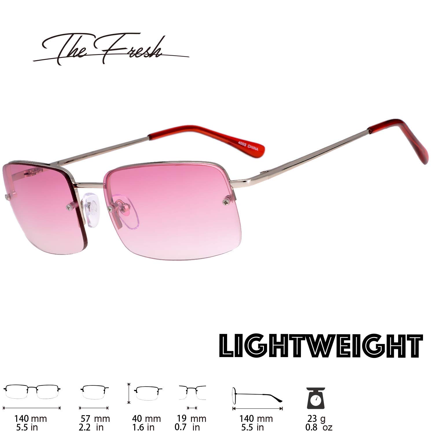 The Fresh Minimalist Small Rectangular Sunglasses Clear Eyewear Spring Hinge - Gift Box Package (306-Silver, Pink, 57)