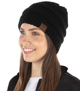 funky junque womens beanie soft knit classic ribbed slouch hat - black