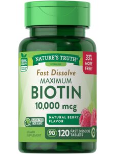 biotin 10000mcg | 120 fast dissolve tablets | maximum strength | hair skin and nails supplement | natural berry flavor | vegetarian, non-gmo, gluten free | by nature's truth