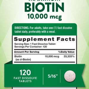 Biotin 10000mcg | 120 Fast Dissolve Tablets | Maximum Strength | Hair Skin and Nails Supplement | Natural Berry Flavor | Vegetarian, Non-GMO, Gluten Free | by Nature's Truth