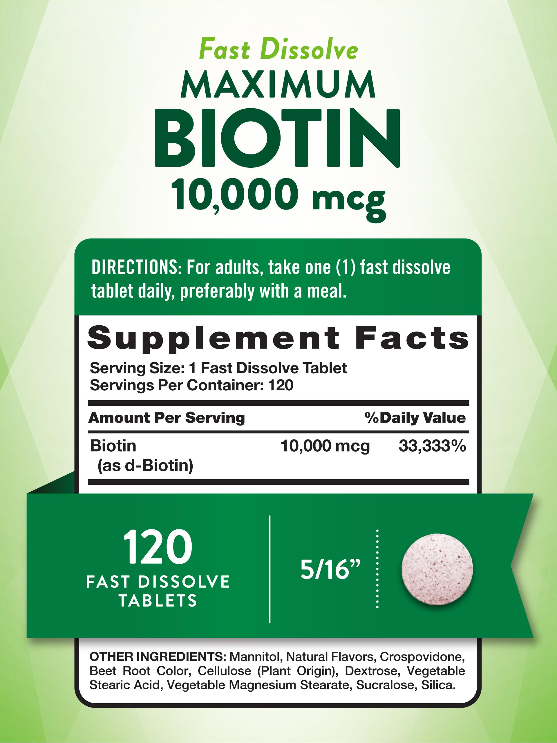 Biotin 10000mcg | 120 Fast Dissolve Tablets | Maximum Strength | Hair Skin and Nails Supplement | Natural Berry Flavor | Vegetarian, Non-GMO, Gluten Free | by Nature's Truth