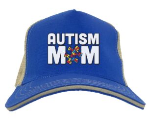 haase unlimited autism mom - raise awareness twill soft mesh trucker hat (royal blue/khaki)