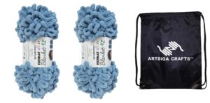 bernat knitting yarn alize blanket ez country blue 2-skein factory pack (same dyelot) 161037-37018 bundle with 1 artsiga crafts project bag