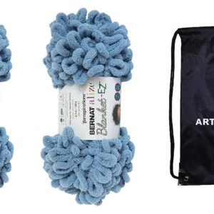 Bernat Knitting Yarn Alize Blanket EZ Country Blue 2-Skein Factory Pack (Same Dyelot) 161037-37018 Bundle with 1 Artsiga Crafts Project Bag