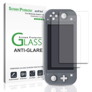 amfilm anti-glare glass screen protector for nintendo switch lite (2019) (2 pack) (matte)